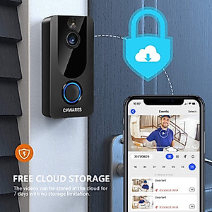 CHWARES Video Doorbell Camera with Chime, 1080p HD, Wireless WiFi, Motion Detection, 2-Way Audio, Night Vision, IP65 Waterproof, Battery Powered, Easy Installation, One-Year Free Cloud Storage