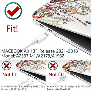 DONGKE Compatible with MacBook Air 13 inch Case 2021 2020 2019 2018 Release A2337 M1 A2179 A1932 with Retina Display & Touch ID, Plastic Hard Shell & Keyboard Cover - Floral Illustration