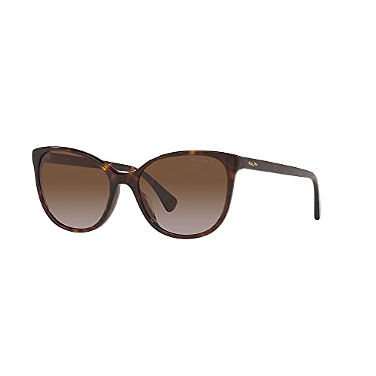 Ralph by Ralph Lauren Women's Ra5282u Universal Fit Cat Eye Sunglasses, Dark Havana/Gradient Brown Polarized, 55 mm