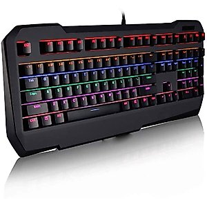 MUMUJJ Mechanical Wired E-Sports Gaming Keyboard, RGB Mixed Backlit, Full-Size Without Conflict for Office Typing and Gaming