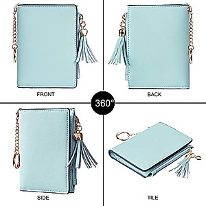 Gostwo Womens Small Bifold Slim Mini Wallet Purse with Tassel and Zippered Coin Pocket (Blue With Key Chain)