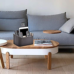 LUXSUN Remote Control Holder, Large Capacity Leather Remote Caddy, Desktop Organizer and Storage Box with 5 Compartments for TV Remotes/Controllers/Media Player/Mobile Phone/Pencil（Grey