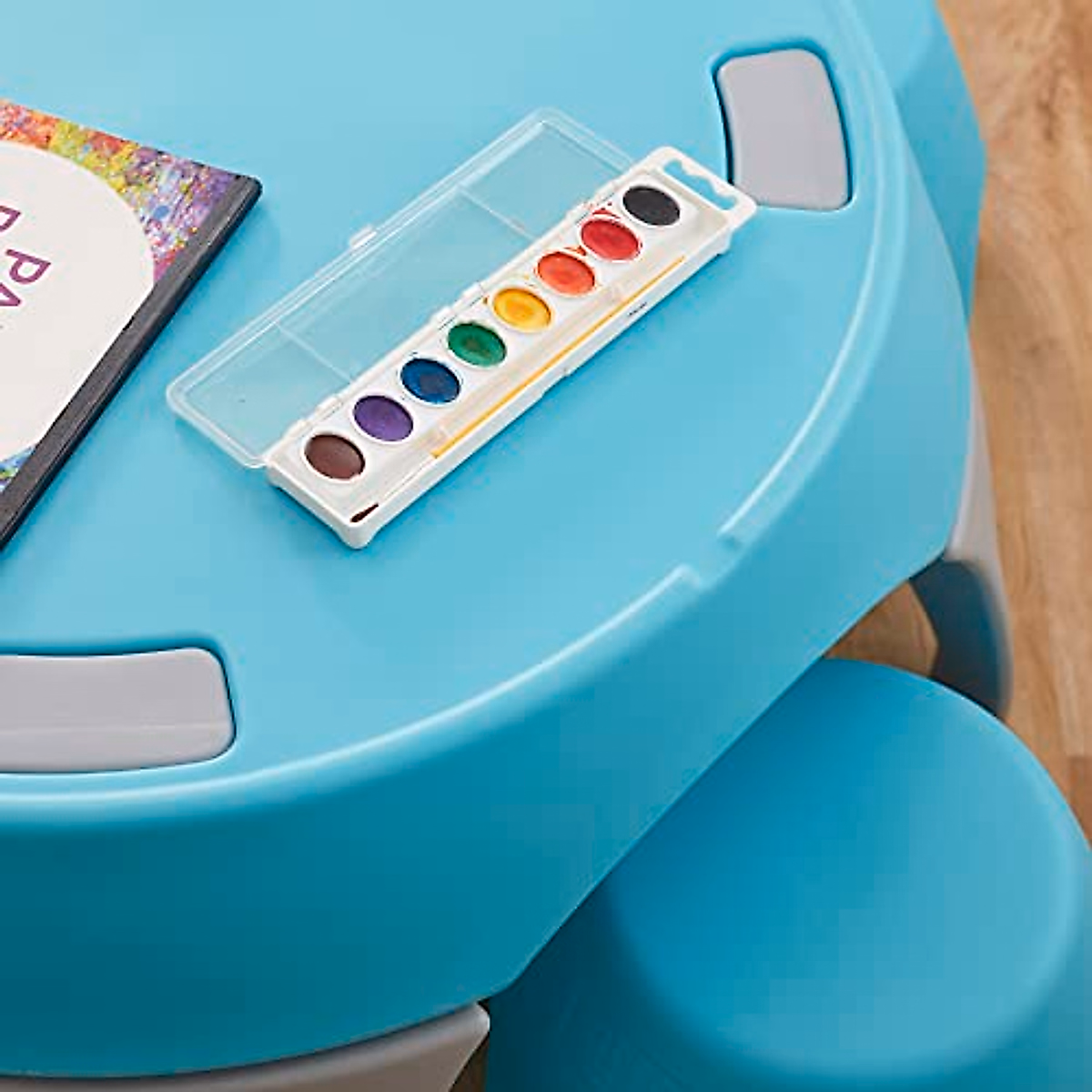 ECR4Kids Ayana Table and Stool Set, Kids Furniture, Cyan/Light Grey, 5-Piece