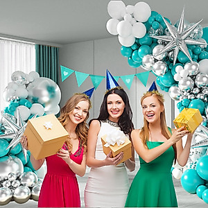 125pcs Teal Silver White Balloon Garland Arch Kit, White Metallic Silver Teal Balloons for Wedding Engagement Anniversary Bridal Shower Baby Shower Birthday Party Decorations