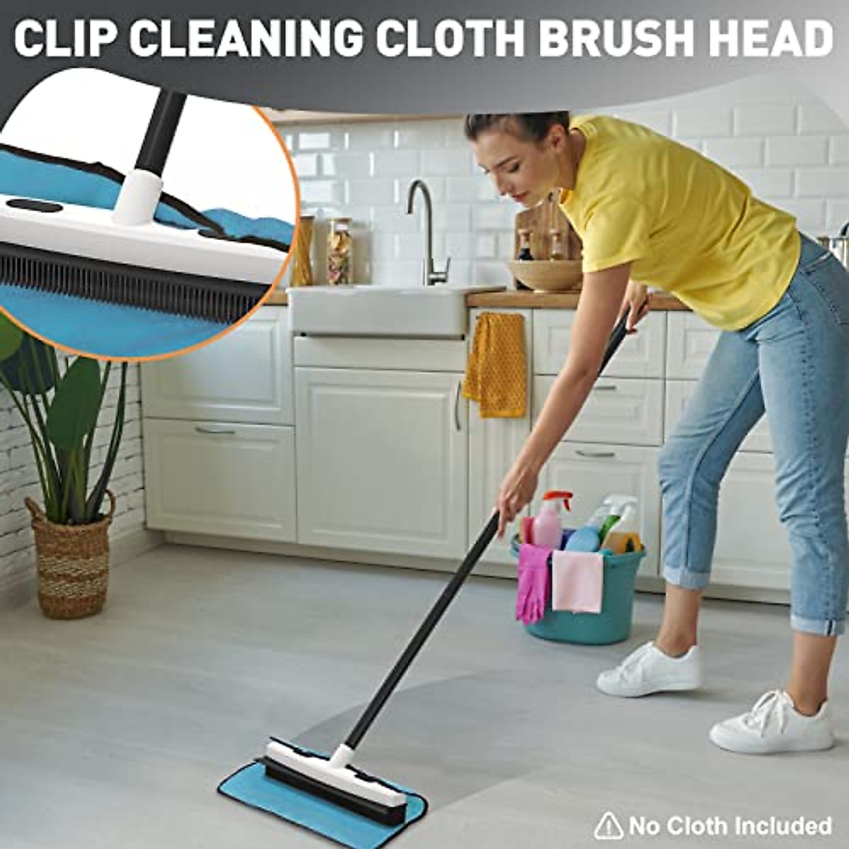 Sunally Rubber Broom Pet Hair Remover, Fur Remover Broom with Squeegee for Fluff Carpet, Hardwood Floor, Tile, Window, Black White, Includes Portable Lint Remover Brush