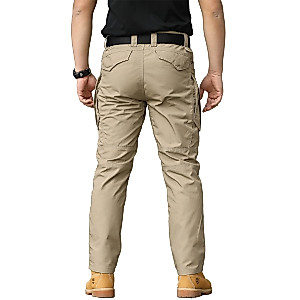 NAVEKULL Men's Work Cargo Pants for men Rip Stop Tactical Pants Outdoor Hiking Camping Travel Pants Lightweight Water Resistant Waterproof Military Army Combat Trousers with Side Zipper Pockets Khaki