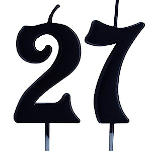 Black 27th Birthday Candle, Number 27 Years Old Candles Cake Topper, Woman Or Man Party Decorations, Supplies