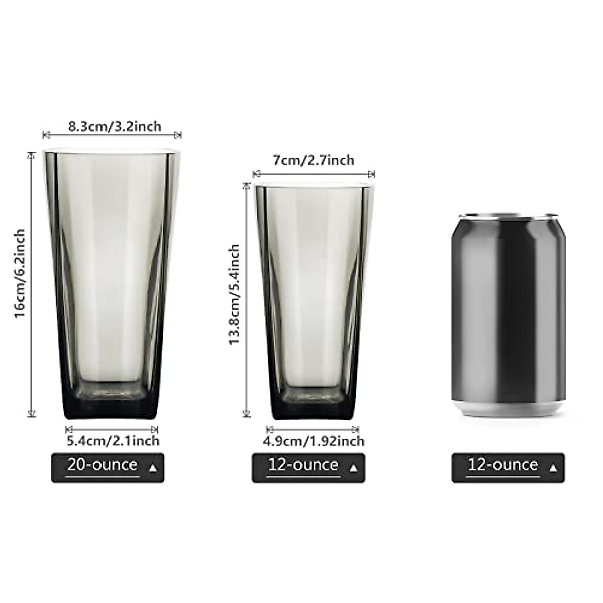 Top-spring 20-Ounce Reusable Plastic Water Tumbler, Clear Shatterproof Drinking Glasses, BPA Free, Set of 6 (20 Oz, Gray)