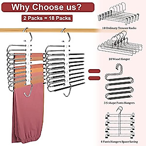 2PC Upgrade 9 Layers Pants Hangers Space Saving, Multifunctional Non Slip Pants Rack for Closet Organizers Storage with Hooks, for Jeans,Leggings,Trousers Skirts, College Dorm Room Essentials
