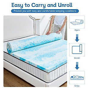 NEWBULIG Mattress Topper Memory Foam, Cooling Gel Infused Mattrespad, Ventilated Bed Cushion for Pressure Relief Back Pain