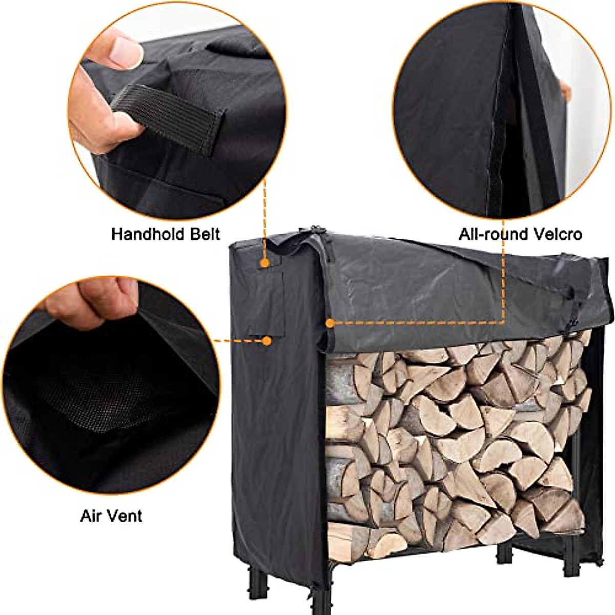 Coverify Heavy Duty Waterproof 600D Oxford Fabric Firewood Log Rack Cover, Black, 4-Feet