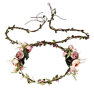 YISSION Pink Flower Crown floral Wreath Headband Flower Women Girl Headpiece Hair Accessories for Wedding Photo Shoot Festivals