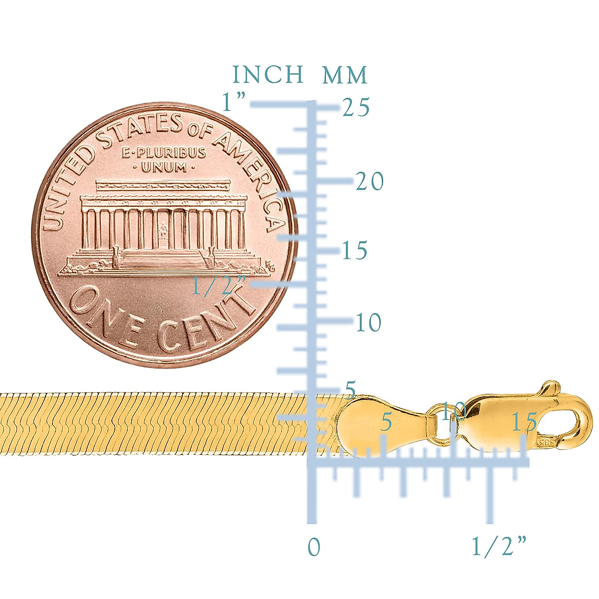 Jewelry Affairs 14k Yellow Real Solid Gold Imperial Herringbone Chain Necklace, 4.7mm, 20"