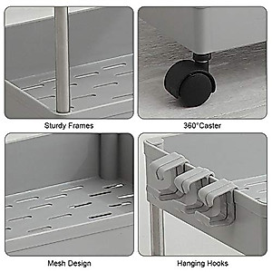 Slim Storage Cart,DLO 3 Tier Mobile Shelving Unit Organizer Slide Out Storage Rolling Utility Cart Tower Rack for Kitchen Bathroom Laundry Narrow Places,Gray