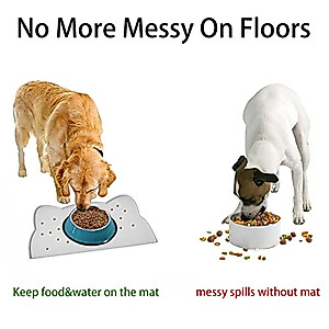 Cat Food Mat, Silicone Pet Feeding Mat for Floor Non-Slip Waterproof Dog Water Bowl Tray Cushion (17" x 10", Light Gray)