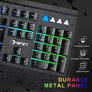 NPET K510 Gaming Keyboard, Wired LED Backlit Computer Keyboard with Ergonomic Wrist Rest, 12 Multimedia Keys & 19 Keys Anti-ghosting USB Full Size Rainbow Keyboard for Laptop/Desktop/PC