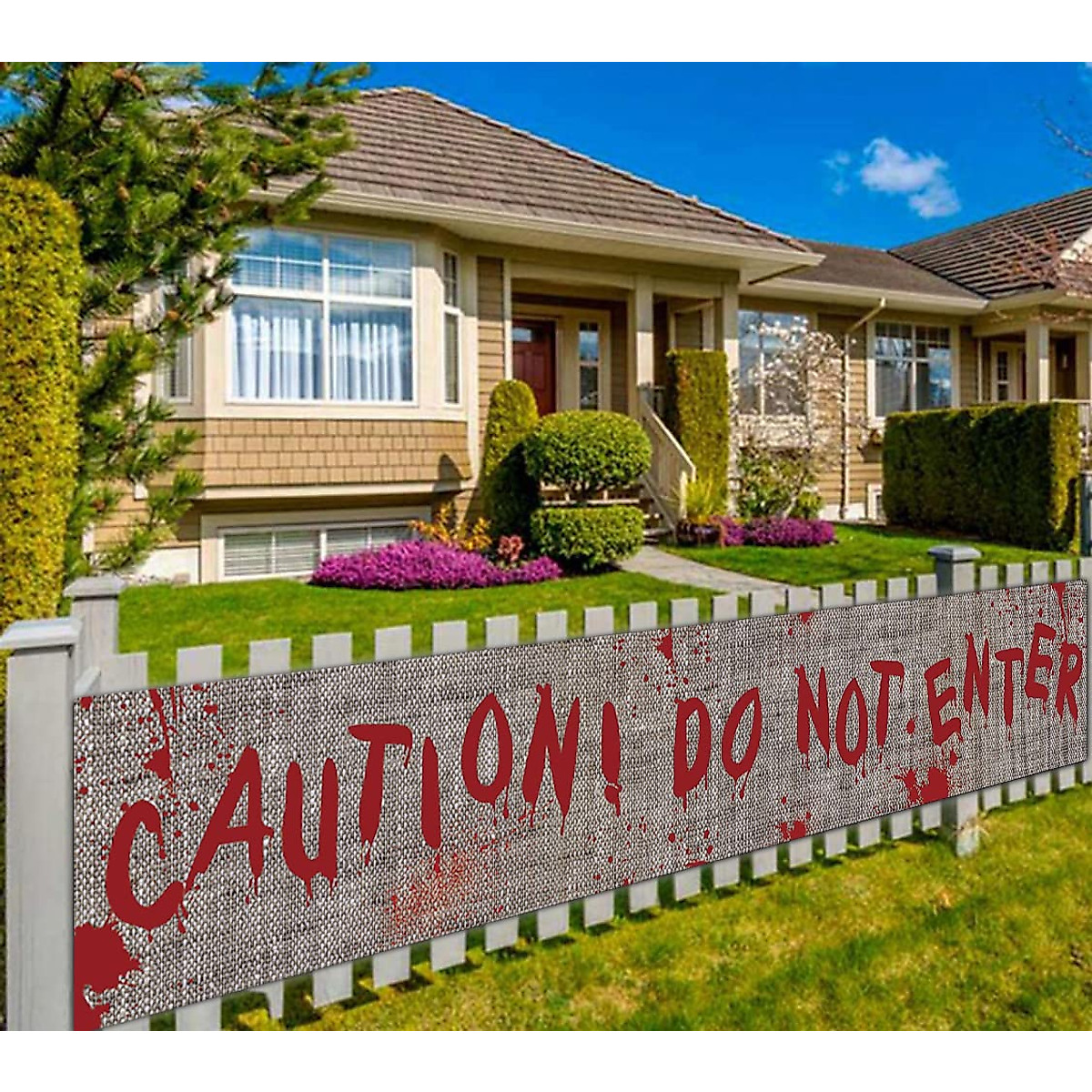 Extra Large Halloween Banner, Halloween Decoration Party Supplies, Funny Halloween Terror Bloody Banner, Haunted House Decoration - Caution Do Not Enter (9.8 x 1.6 feet)
