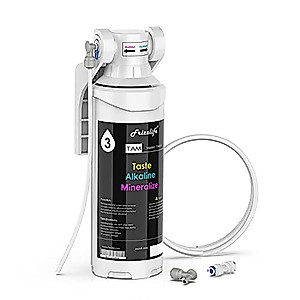 Frizzlife TAM3 Under Sink Inline Water Filter - Alkaline PH+ Remineralization, NSF/ANSI 42 Certified, Adjust Taste & PH, Restore Essential Minerals, 1/4" Pipe Fits for Reverse Osmosis Systems