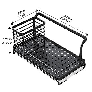 Nieifi Sink Caddy Organizer Countertop Sponge Brush Soap Holder with Drain Pan Stainless Steel for Kitchen Black