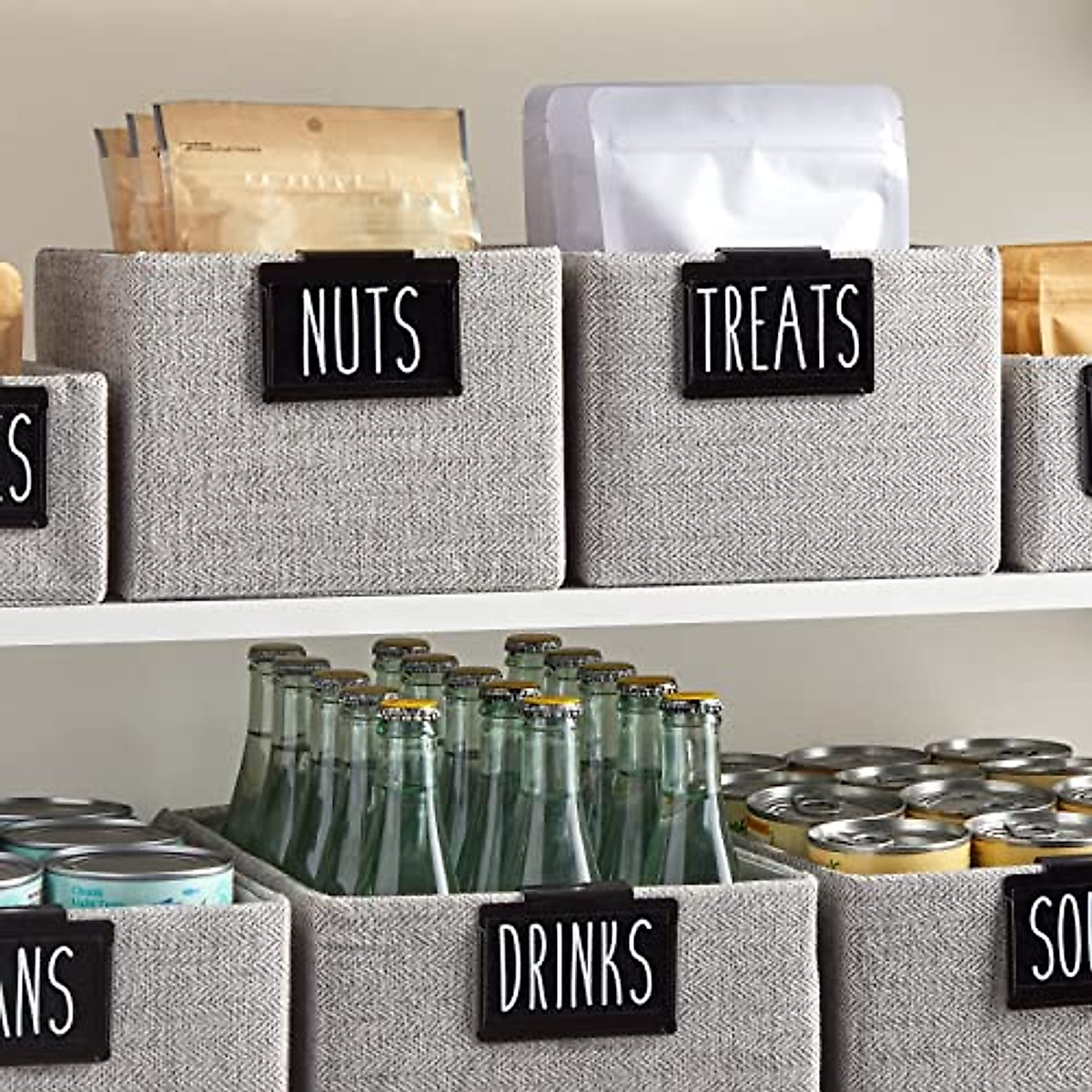 Talented Kitchen 8 Piece Metal Basket Labels Clip On Holders with 40 Labels for Kitchen Storage, Black Label Clips for Storage Bins