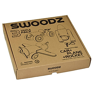 SWOODZ Wooden Toy Vehicles Play Set, Take Apart Car, Plane and Rocket Kit, Assembly Wooden Toys, STEM Learning Gifts for 3 4 5 6 Year Olds, Kids, Toddlers, Boys, Girls, Children