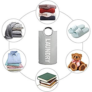 JIANUS Laundry Basket - 82L Large Fabric Laundry Hamper Bags (6 Colors) - Collapsible, Portable, Foldable Clothes Bag Waterproof, Durable Handles for Bathroom, Kids Room (Grey)