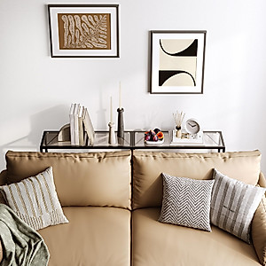 MAHANCRIS Console Table, 27" Narrow Behind Sofa Table, Tempered Glass Entryway Table with Metal Frame, Adjustable Feet, Industrial Style, for Entrance, Living Room, Hallway, Balcony, Black CTH68B01