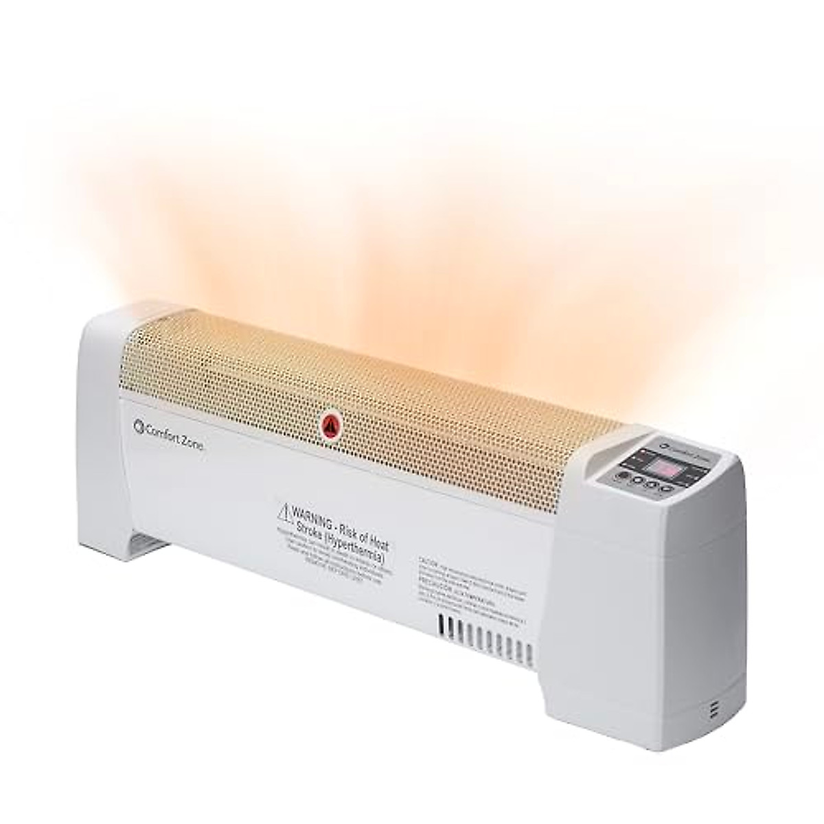 Comfort Zone Baseboard Space Heater with Digital Thermostat, Electric, Dent-Proof End Panels, Overheat Protection, Tip-Over Switch, & Stay-Cool Body, For Home, Bedroom, & Office, 1,500W, CZ650BWT