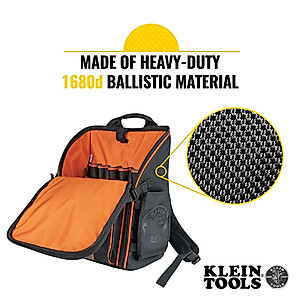 Klein Tools 55482 Tool Bag Backpack, Heavy Duty Tradesman Pro Tool Organizer with 21 Pockets and Large Interior, Water Resistant