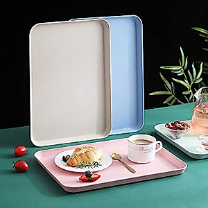 Dinner Tray, Unbreakable Lunch Tray, Decorative Food Serving Tray, Coffee Table Tray, Wheat Straw Tray Tea Platter for Couch, Party, Dining, Picnic, Snack, Appetizer (Pink)