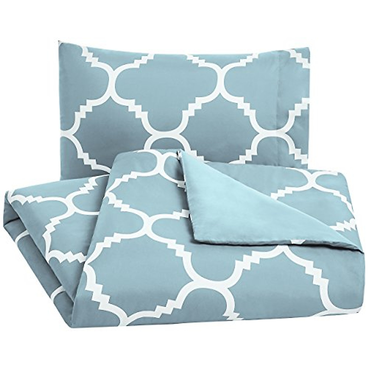 Amazon Basics Microfiber 2 Piece Duvet Cover Set, 135x200cm/50x80cmx1, Dusty Blue Trellis