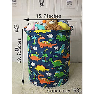 ACMUUNI Round Canvas Clothes Basket Laundry Hamper dark blue dinosaur