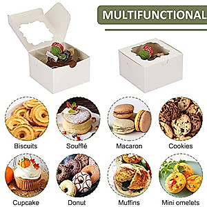 TOMNK 150pcs 4 Inch White Bakery Boxes Small Treat Boxes Cookie Boxes with 3 Style Windows Pastry Boxes Mini Dessert Boxes for Chocolate Strawberries Donuts and Party Favor 4x4x2.5 Inch