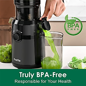 Cold Press Juicer Machines,Fretta Slow Masticating Juicer Machines with 4.25" Large Feed Chute,Fit Whole Fruits & Vegetables Easy Clean Self Feeding,High Juice Yield,BPA Free (Black)