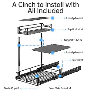 LAMU Larger Under Kitchen Sink Organizers and Storage, Metal Under Sink Organizer Bathroom Cabinet, Undersink Organizers Kitchen, Under Sink Storage and Organization, 13.1W x 16.7D x 15.6H inches