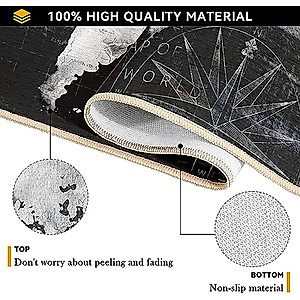 Black Area Rugs for Bedroom, Living Room, World Map Modern Abstract Non-Slip Area Rug Distressed Floor Carpet, 8 x 10 feet