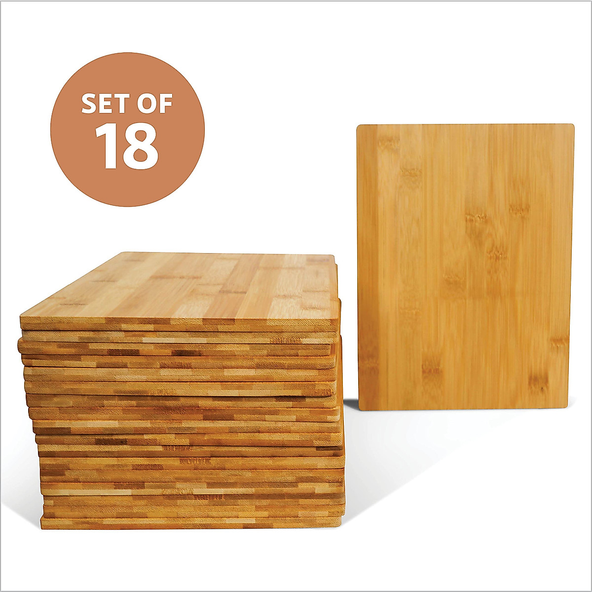 Set Of 18 Bulk Cutting Boards 12" x 9" x 0.35" - Premium Bamboo Wood Boards For Wholesale, Engraving, Kitchen And Dinning Copping Board, Sturdy & Easy To Maintain