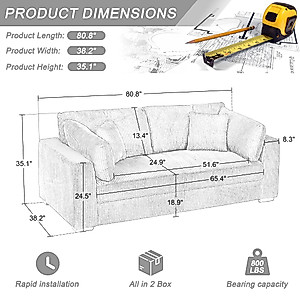 HOLYFIND Modern Corduroy Sofa Couch with Upholstered Deep Seat,3 Seater Sofa with Four Pillows,Oversized Love seat for Living Room, Apartment (Yellow)