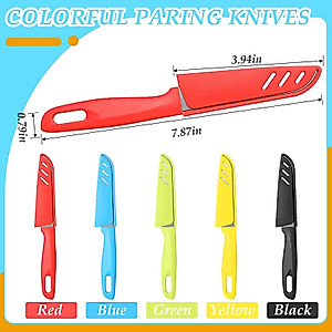 Lothee 50 Pcs Paring Knife Bulk, 5 Colors Fruit Vegetable Knife Stainless Steel Kitchen Knife Ultra Sharp Knife with Plastic Handle for Chef Cutting Peeling Cooking, 3.94 Inches Blades