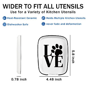 Ceramic Patterned Fork Spoon Rest with Message Love, Functional Kitchenware Spoon Rest Suitable for Kitchen Countertop Stove Top Kitchen Accessory and Gift for Cooking Enthusiasts