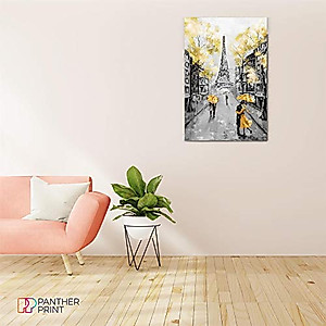 Panther Print, Canvas Wall Art, Yellow Black, Grey & White Paris, Beautiful Living Room and Bedroom Decor Framed Art, Picture Prints for Walls, Famous Place Design, (30x20)