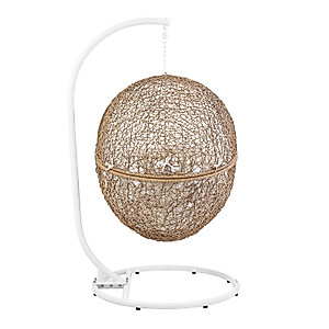 Modway Encase Outdoor Patio Rattan Swing Chair in Cappuccino White