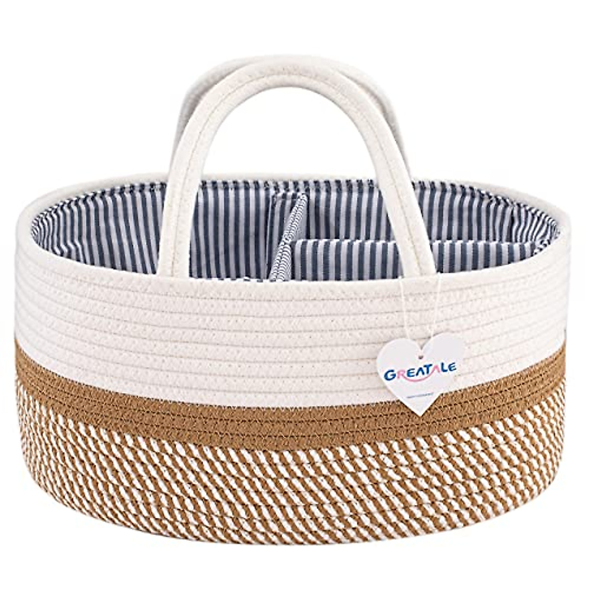 GREATALE Baby Diaper Caddy Organizer - Portable Rope Nursery Storage Bin for Changing Table & Car - Diaper Storage Basket with Removable Divider (Brown)