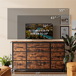 Takywep 10 Drawer Dresser for Bedroom with Wooden Top, Rustic Brown Tv Stand Dresser with Power Outlet for 55", Bedroom Dressers with Drawers, Fabric Drawer Dresser for Bedroom, Big Storage…