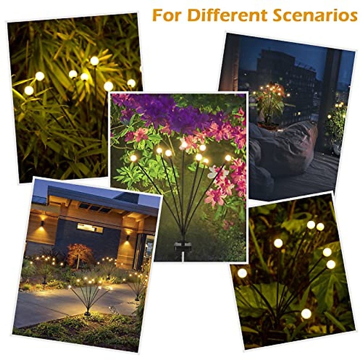 Solar Garden Lights, 6 Led Solar Swaying Light, Sway by Wind, Solar Outdoor Lights,Solar Garden Decorative Lights Yard Patio Pathway Decoration (Warm White, 6 LED Bulbs-2PACK)