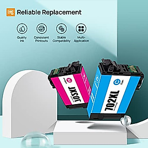 702 702XL Ink Cartridge Replacement for Epson 702 XL 702XL T702XL to use with Workforce Pro WF-3720 WF-3730 WF-3733 Printer with New Upgraded Chips (1 Black, 1 Cyan, 1 Magenta, 1 Yellow)