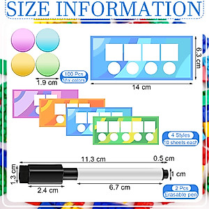 40 Pcs Sound Box Mats and Chips Cardboard Dry Erase Mats 100 Pcs 0.75 Inch Colorful Plastic Chips Phonemic Awareness Phonics Games Reading Games 2 Pcs Markers with Eraser Cap for School Office Home