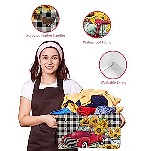 1 PC Large Storage Basket Bins Waterproof Fabric, Spring Sunflower Tulip Bee Floral Rectangular Storage Box for Shelf Closet Organizer Summer Red Truck Flower Black Plaid
