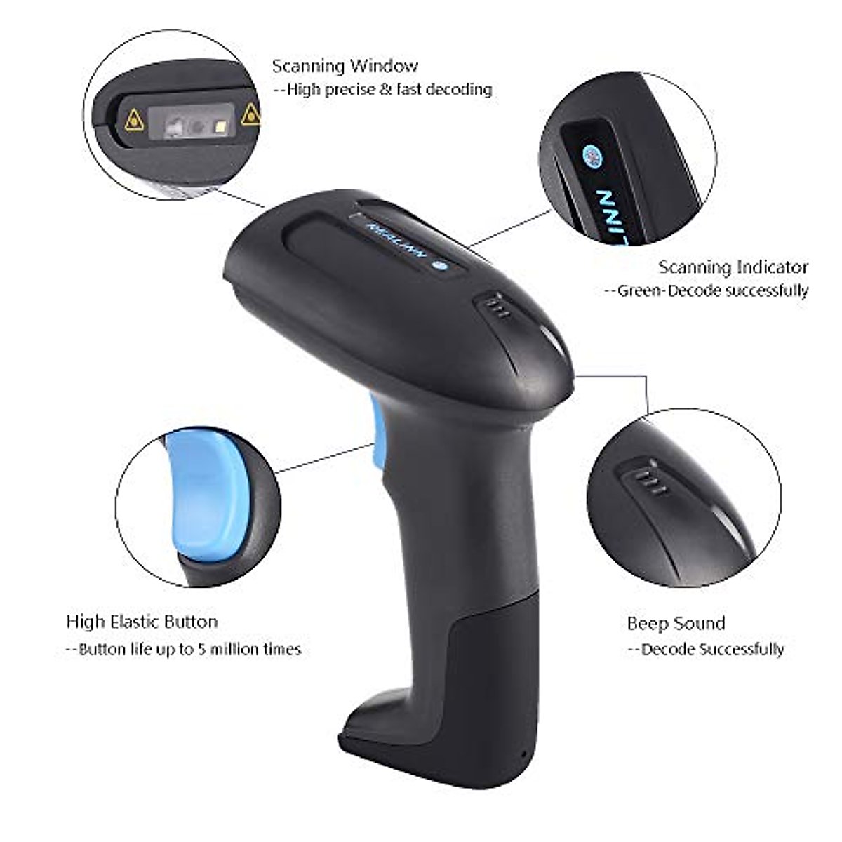 REALINN Wireless 2D QR Barcode Scanner Rechargeable Automatic Hanheld Code Reader Dustproof Waterproof Shockproof Fast and Precide for Mobile Payment, Store, Supermarket, Warehouse
