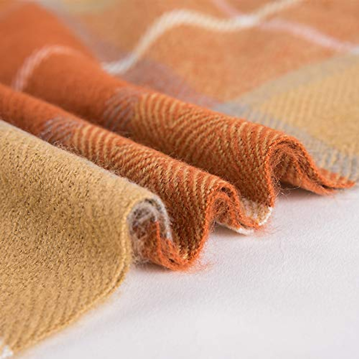 G Lake Orange Plaid Blanket Throw Acrylic Soft Reversible Dyed Fringed Bed Blanket Gift for Christmas Decorations 50" W x 67" L-Pumpkin Orange